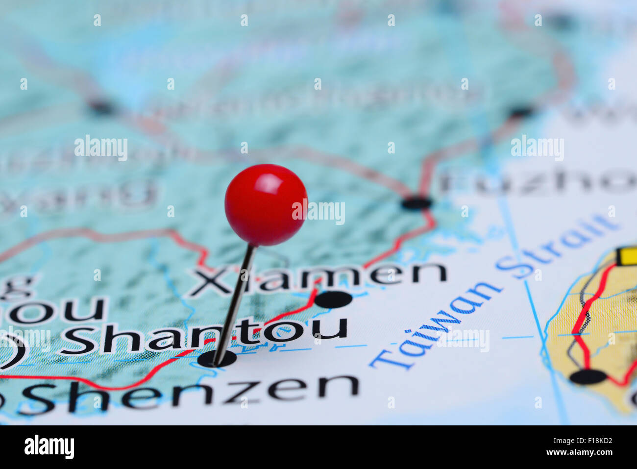 Shantou pinned on a map of Asia Stock Photo - Alamy