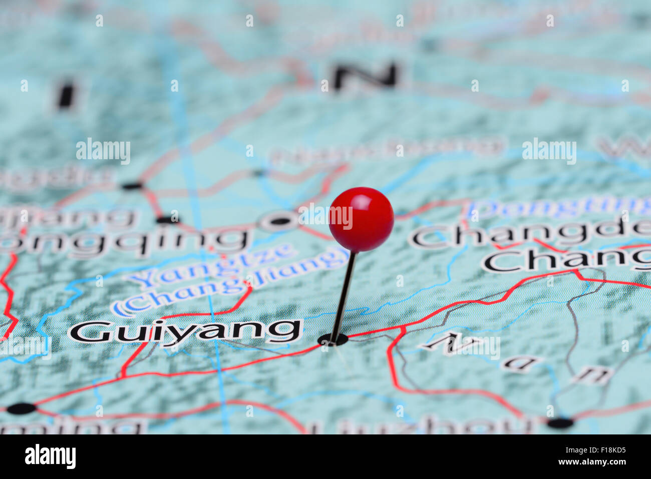 Guiyang pinned on a map of Asia Stock Photo - Alamy