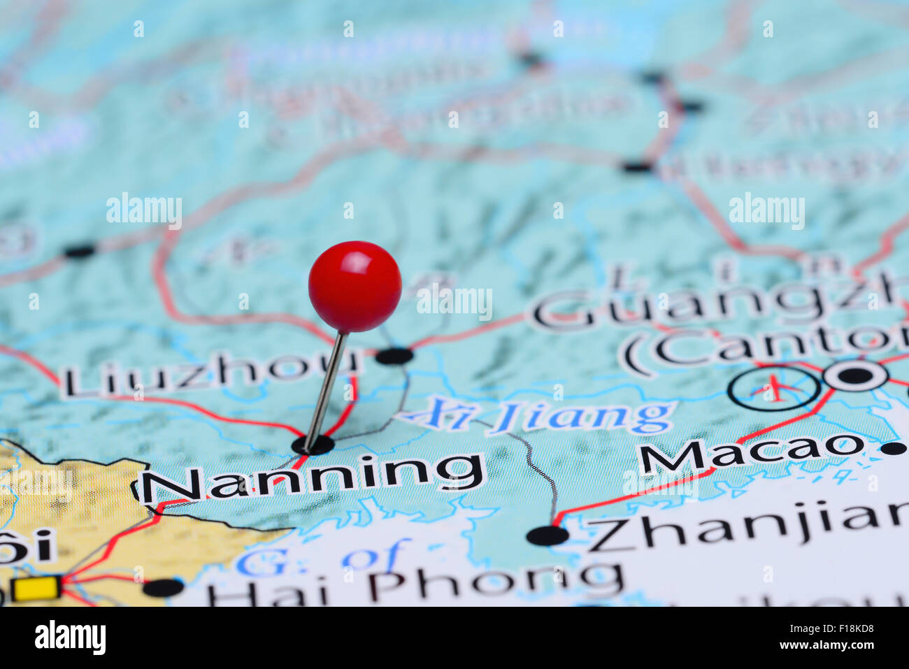 Nanning pinned on a map of Asia Stock Photo - Alamy
