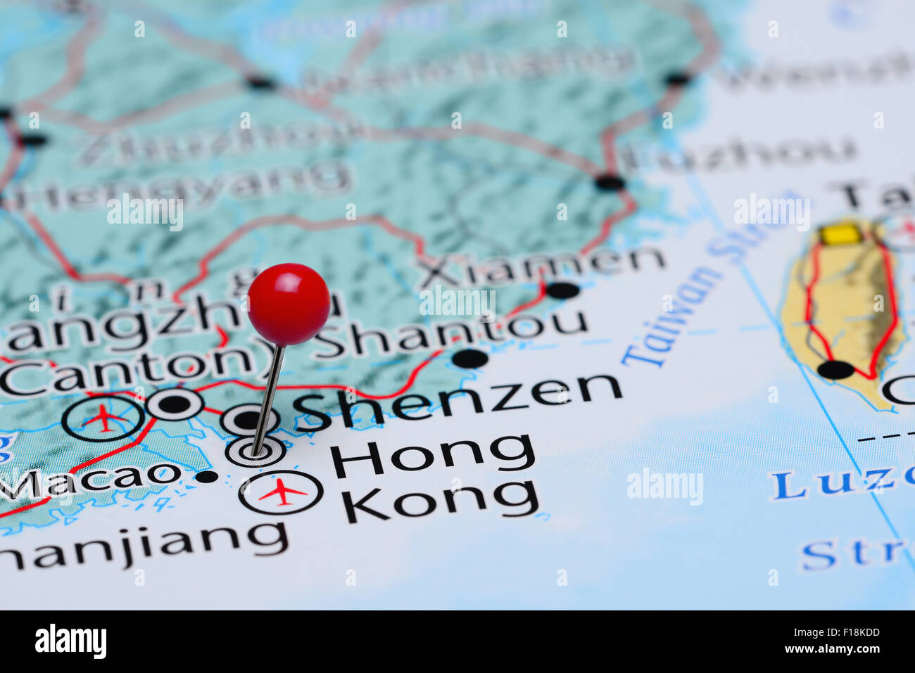 Hong Kong pinned on a map of Asia Stock Photo - Alamy