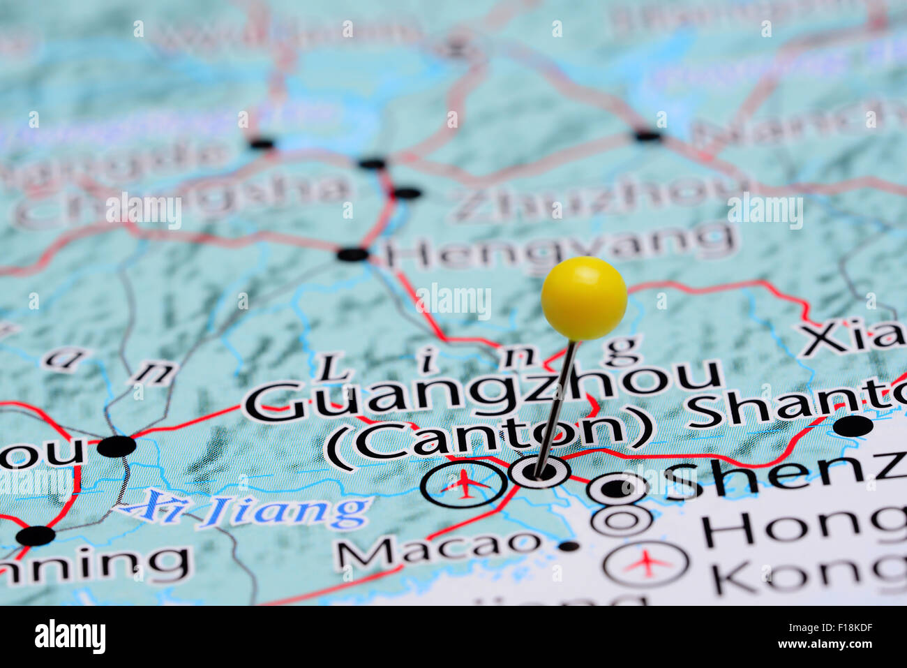 Guangzhou pinned on a map of Asia Stock Photo - Alamy