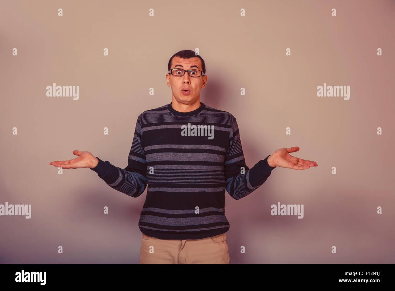 European-looking man of 30 years with glasses, does not know r Stock ...