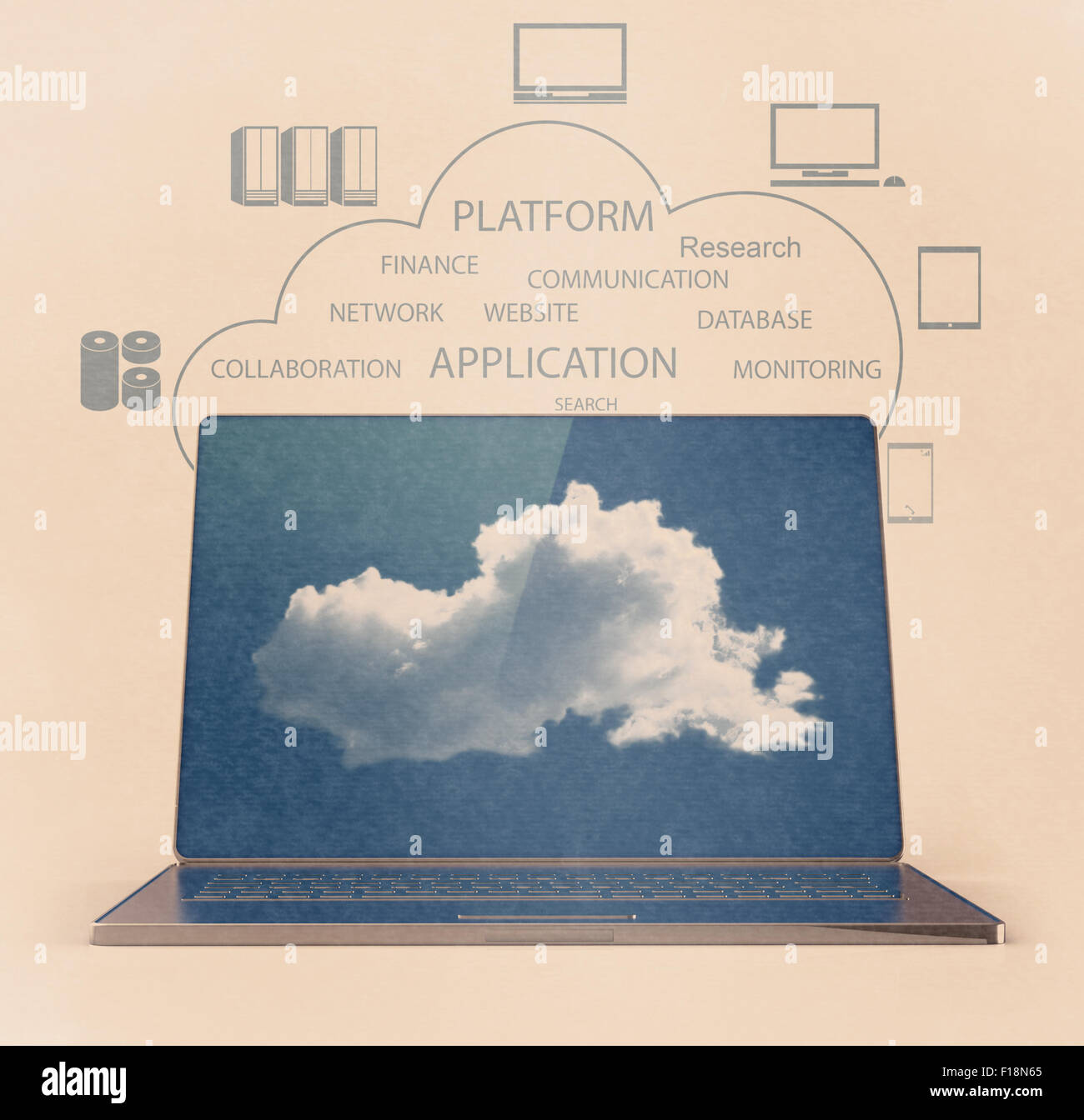 Cloud computing 3d structure as vintage concept Stock Photo - Alamy