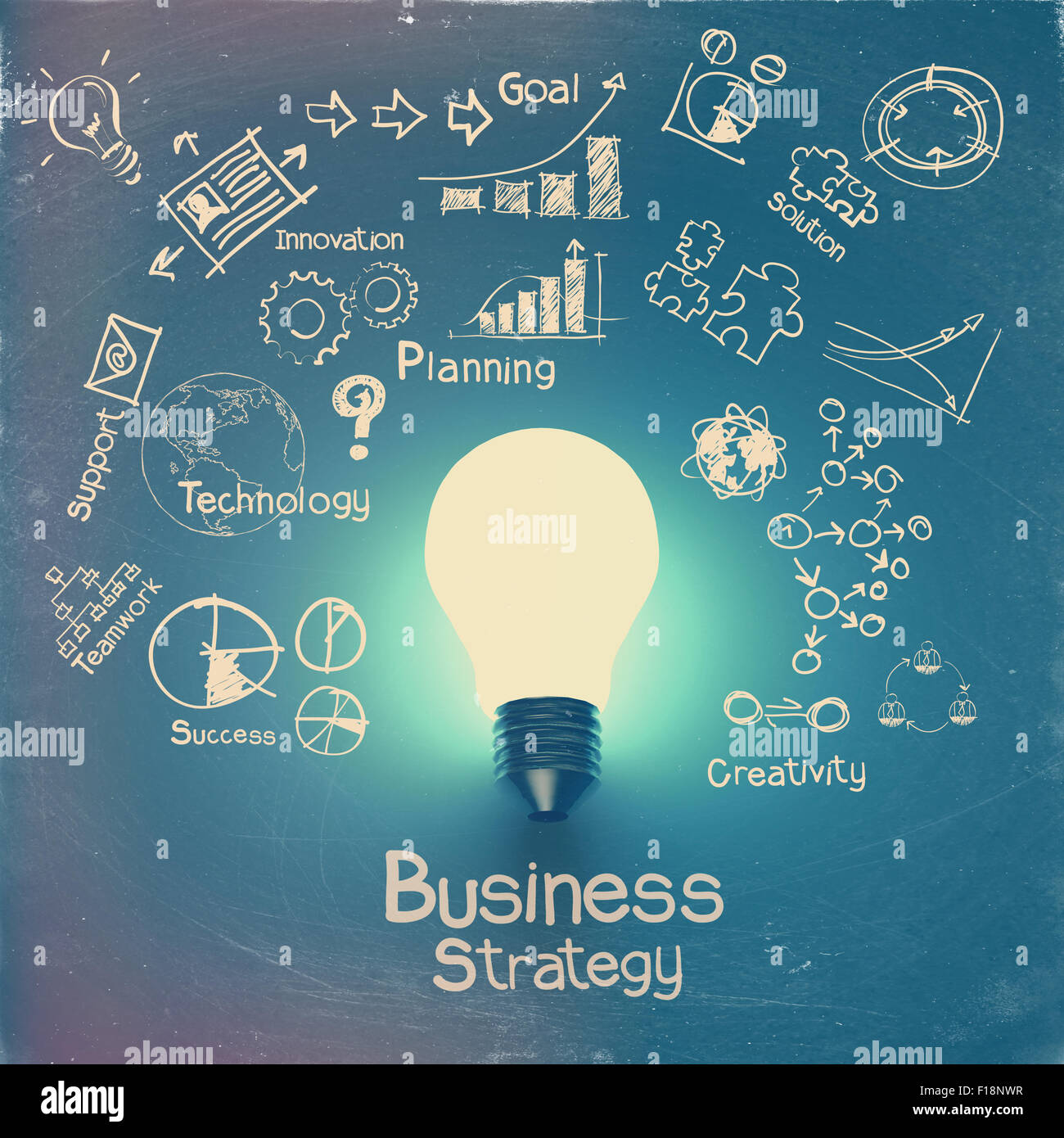 light bulb 3d on business strategy background as vintage style concept ...