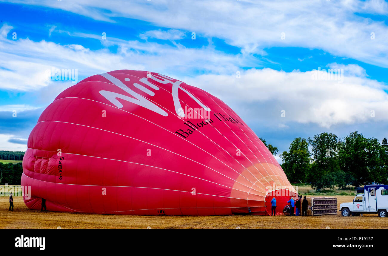 Hot air balloon preparing to launch in South Lanarkshire in Scotland ...