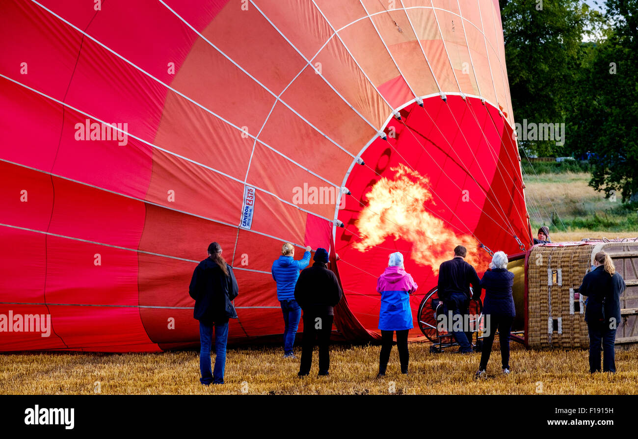 Hot air balloon preparing to launch in South Lanarkshire in Scotland ...