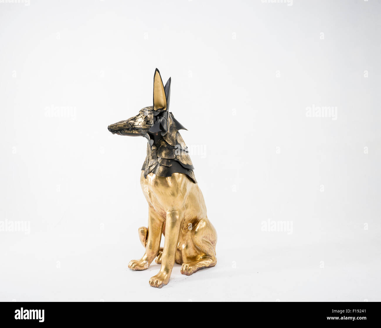 Religion, sculpture of the Egyptian god Anubis, gold figure and black ...