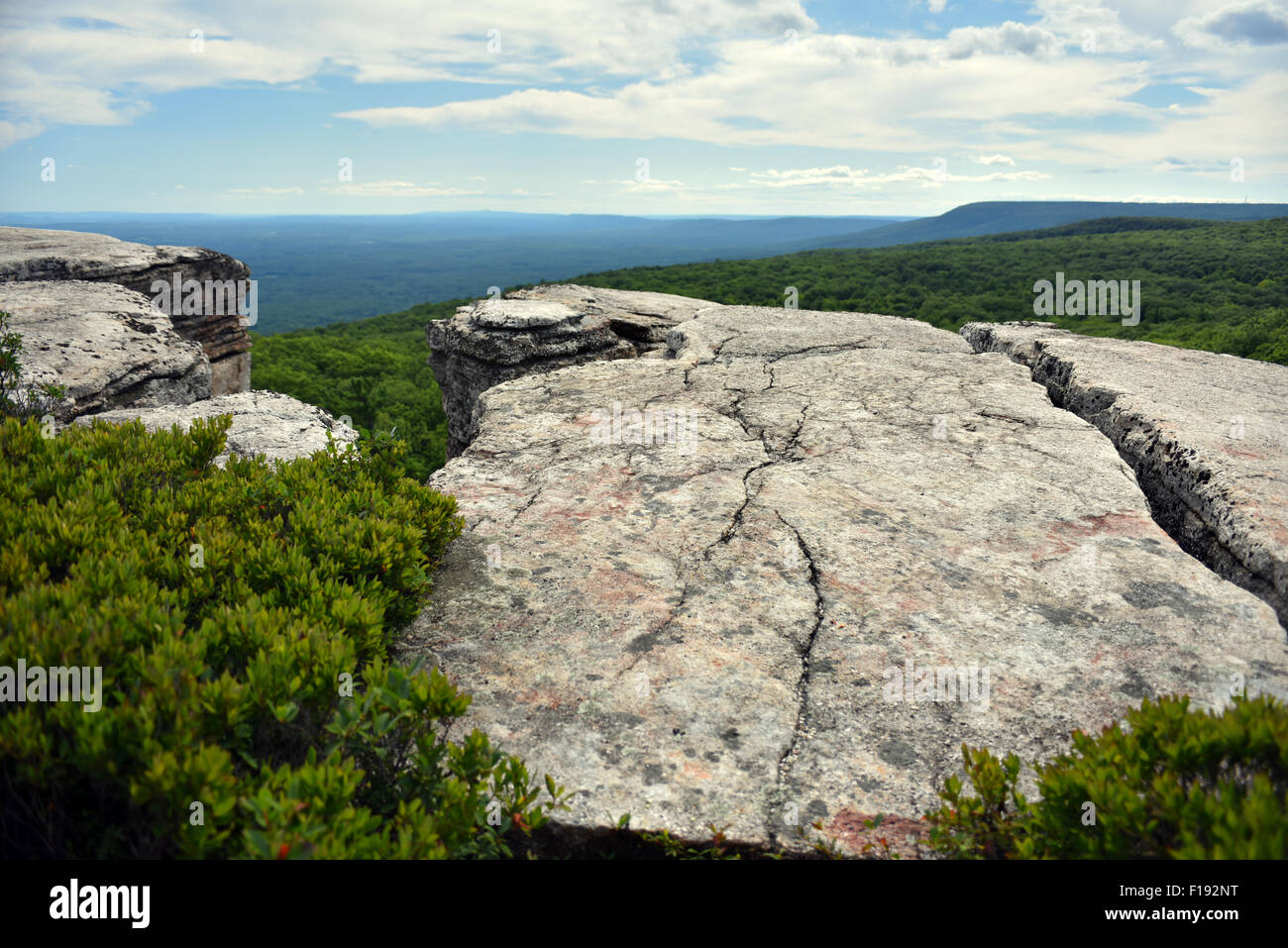 Massive rocks and view to the valley at Minnewaska State Park Reserve ...