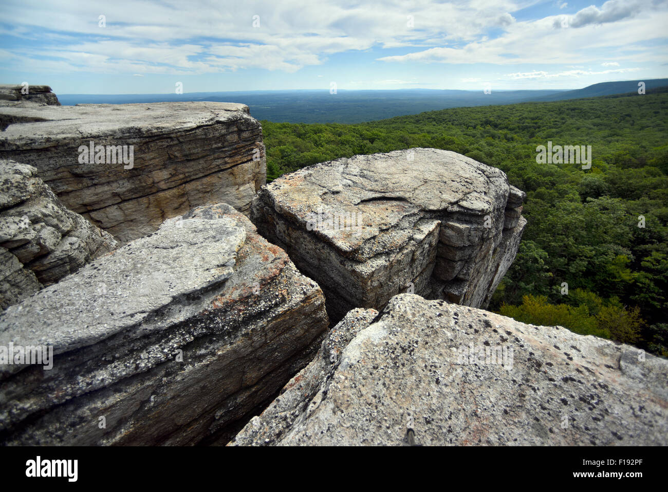 Massive rocks and view to the valley at Minnewaska State Park Reserve ...