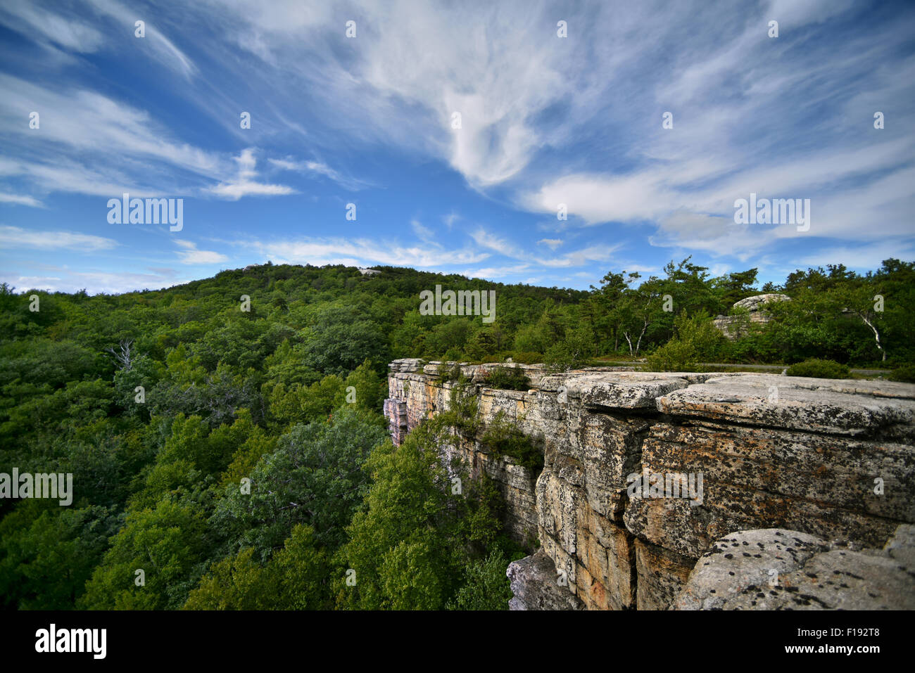 Massive rocks and view to the valley at Minnewaska State Park Reserve ...