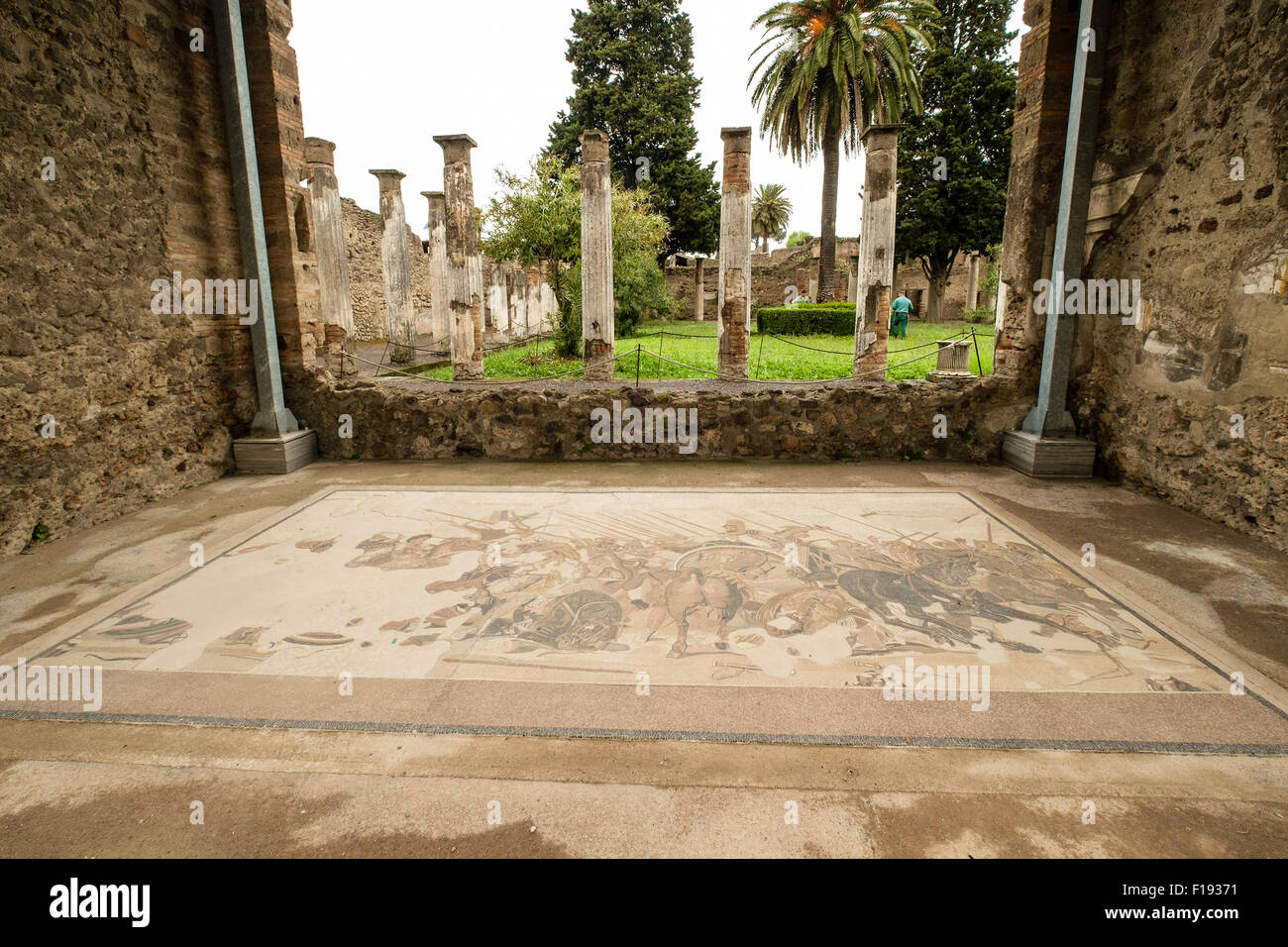 Floor mosaic and columns in a Roman House in Pompeii Stock Photo - Alamy