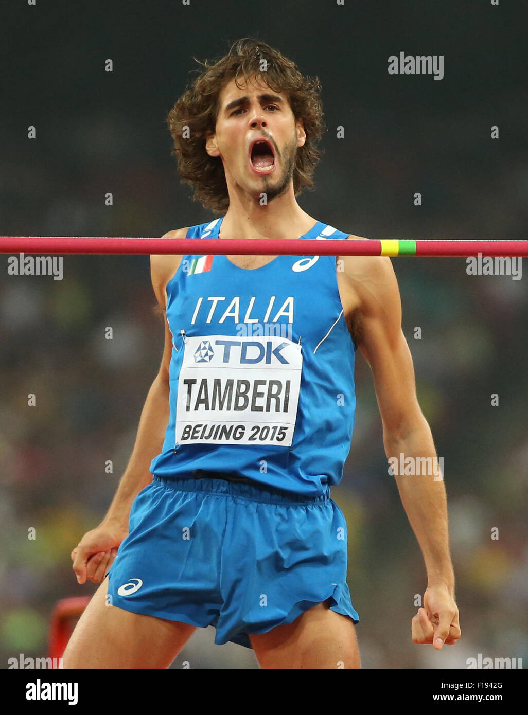 Beijing, China. 30th Aug, 2015. Gianmarco Tamberi of Italy reacts ...
