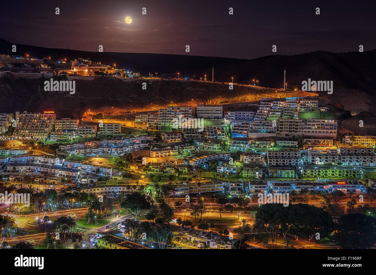 puerto rico,gran canaria,night,moon,landscape,city,colorful,downtown ...