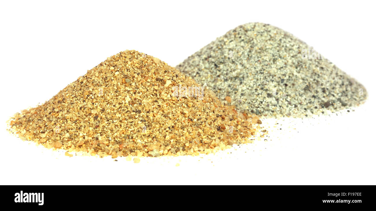 Piles of two colors sand for construciton over white background Stock ...