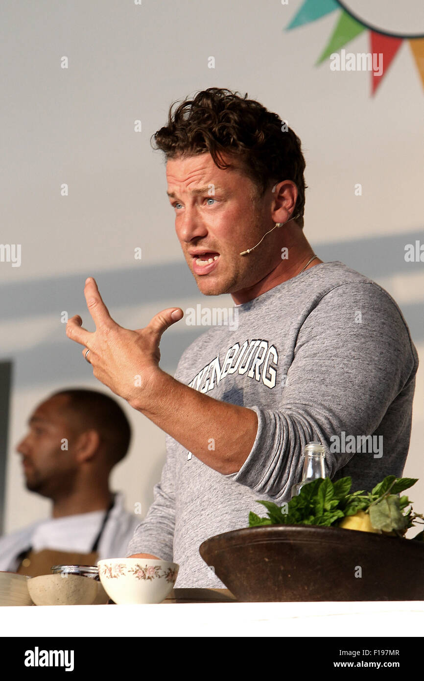 Kingham, Oxfordshire, UK. 30th August, 2015. Chef Jamie Oliver pictured ...