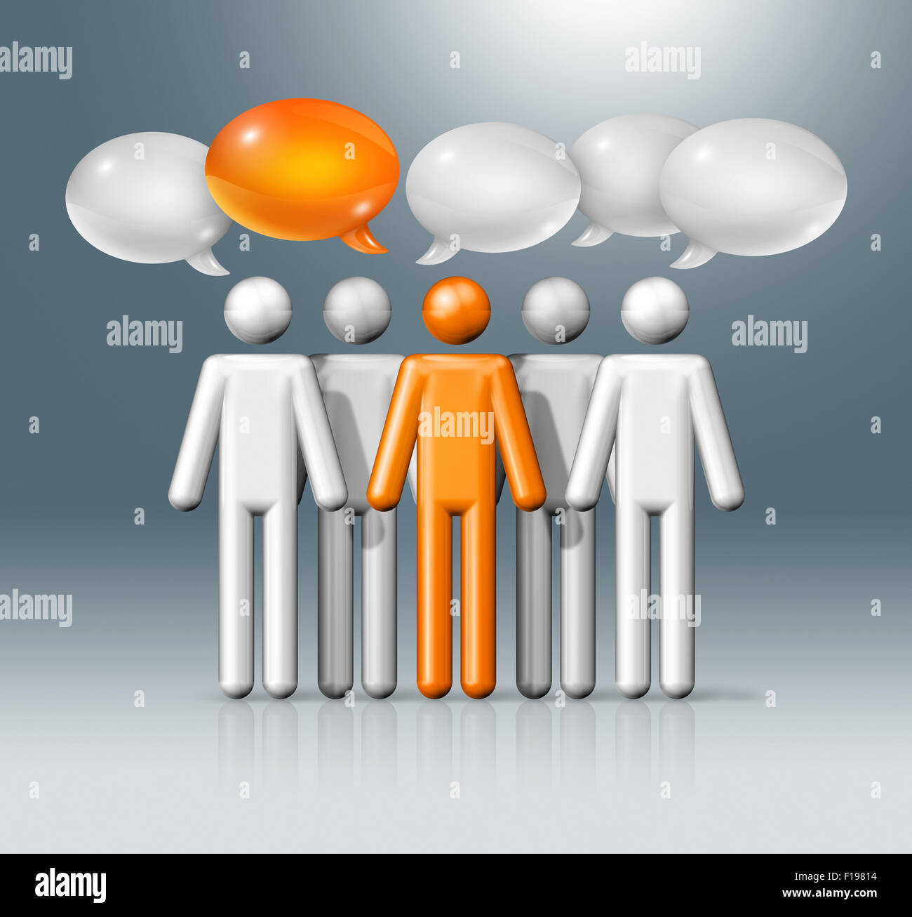 three dimensional group of stick figures people with speech bubbles ...