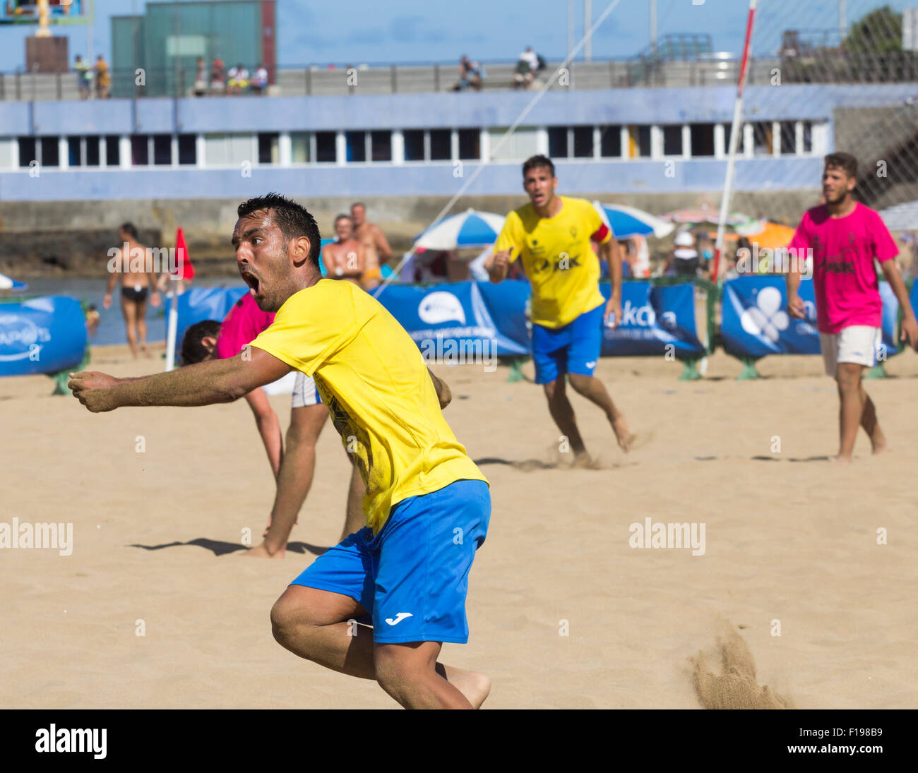 Beach football tournament in Spain Stock Photo - Alamy