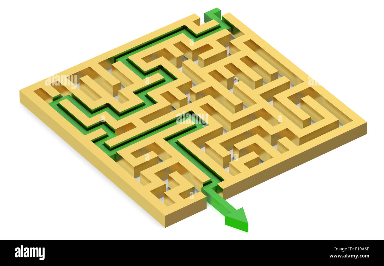 Path across labyrinth with green arrow Stock Photo - Alamy