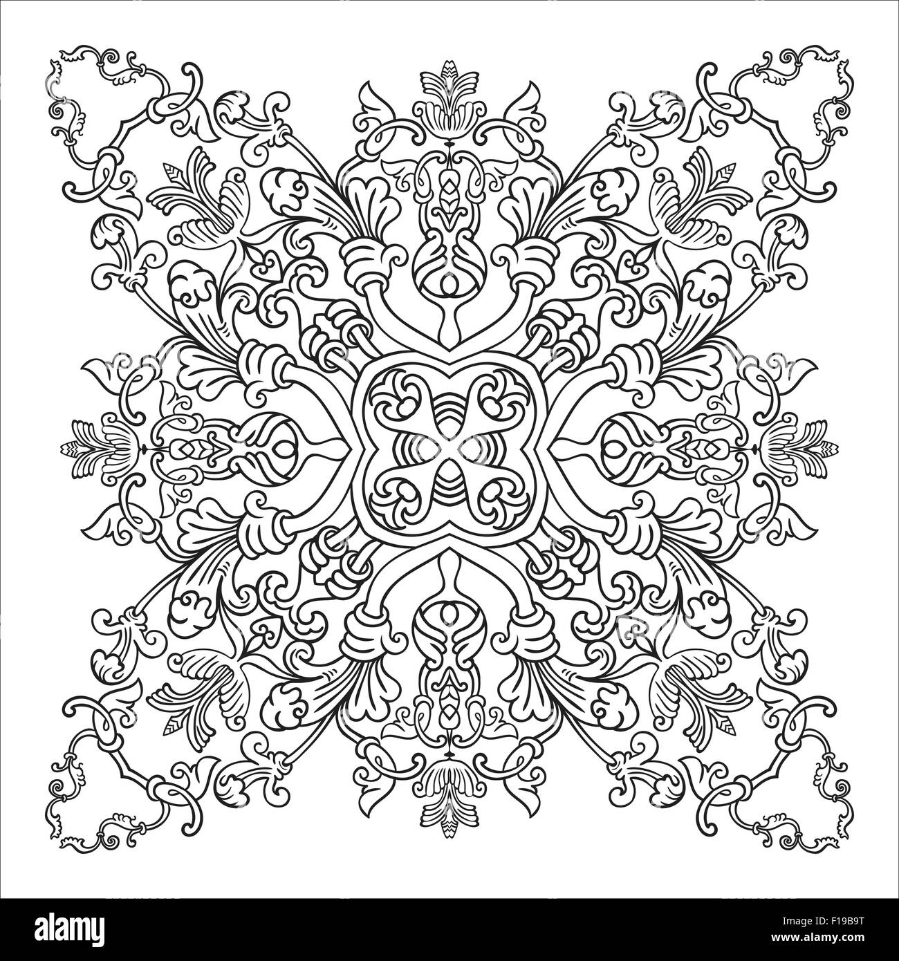 Hand drawing zentangle element. Italian majolica style Black and white ...