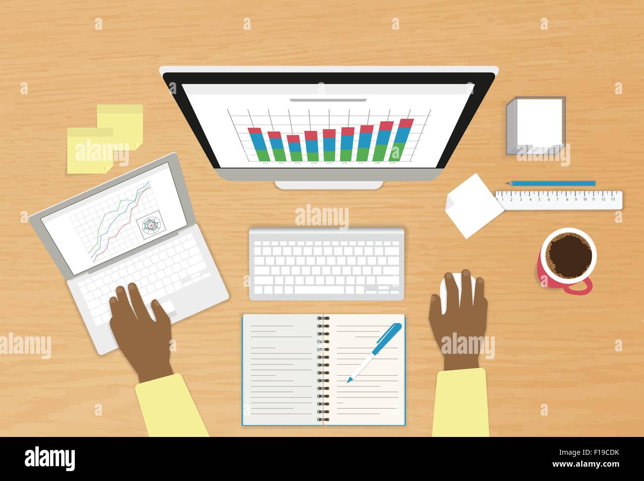 Computer monitor on wooden Stock Vector Images - Alamy