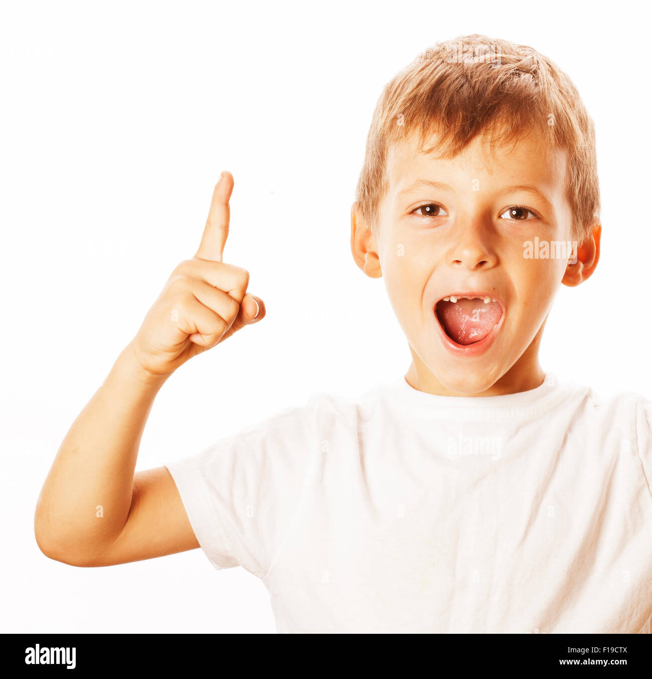 little cute white boy pointing in studio isolated close up Stock Photo - Alamy
