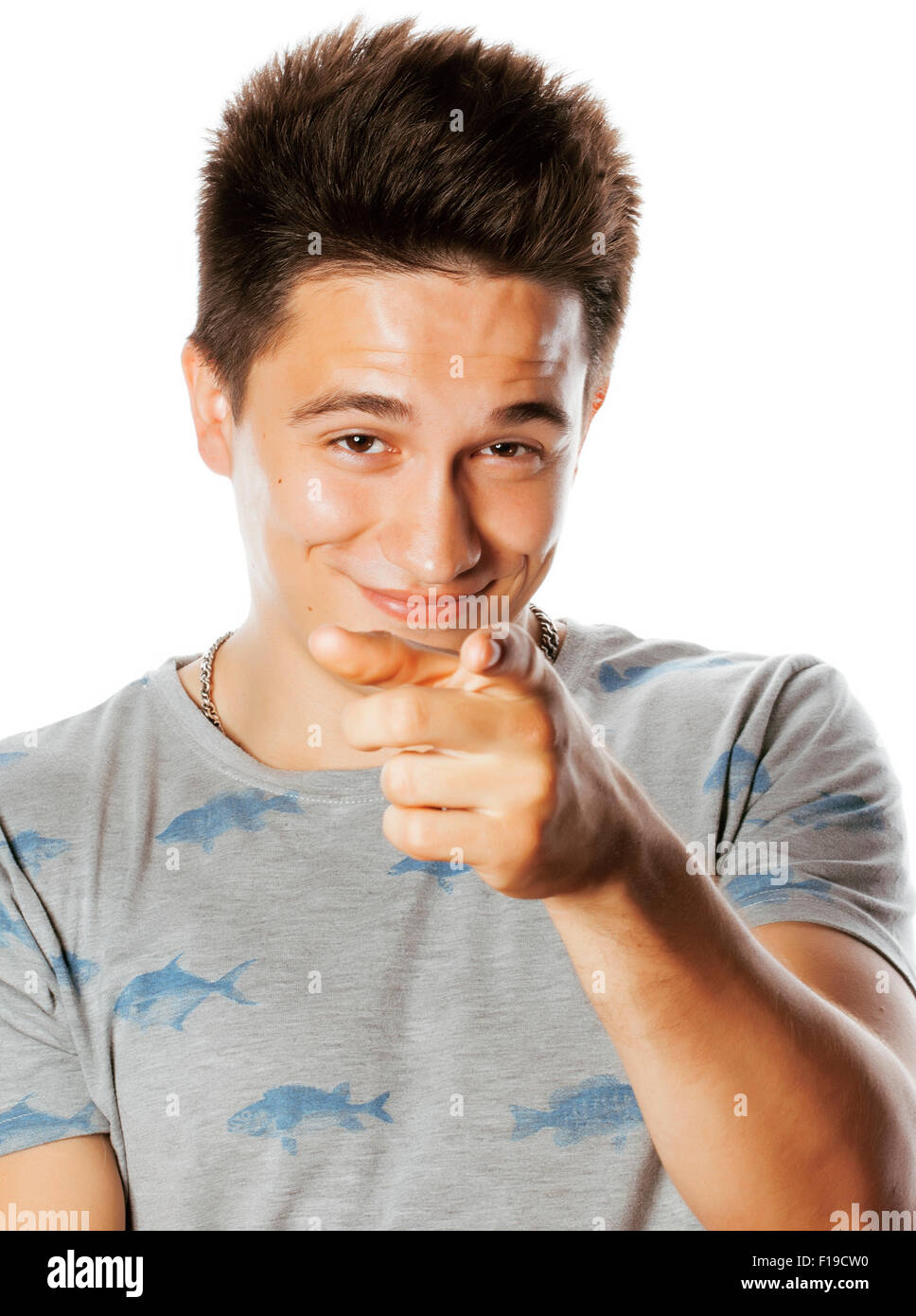 young pretty man pointing finger on you isolated close up Stock Photo ...