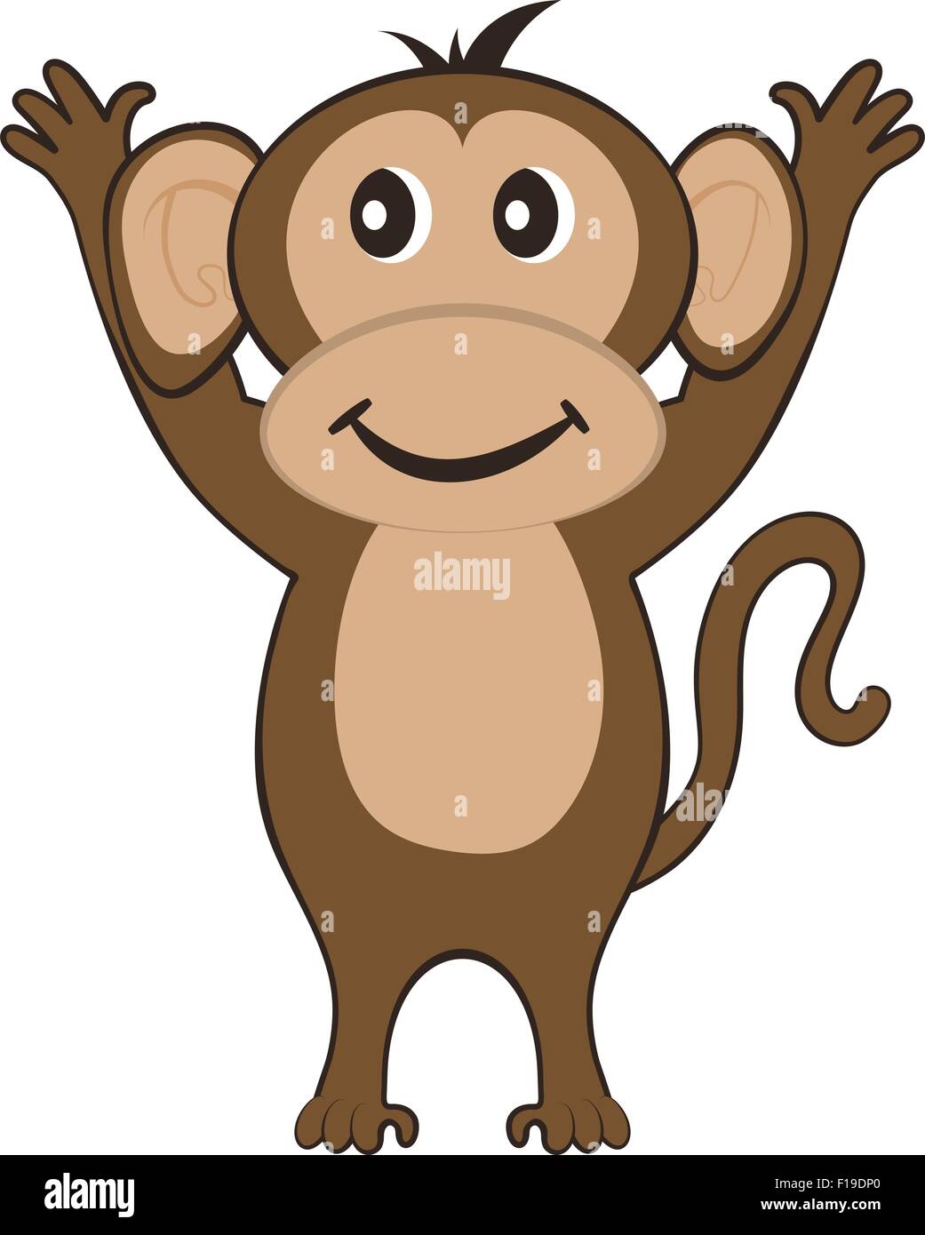 Funny Cartoon Character Monkey With Smile and Hands Up Paws Over White ...