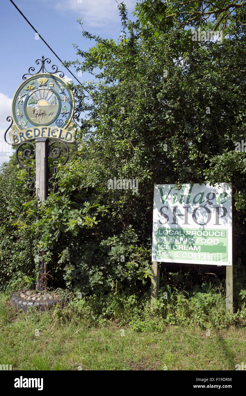 Village shop sign Bredfield Suffolk UK Stock Photo - Alamy