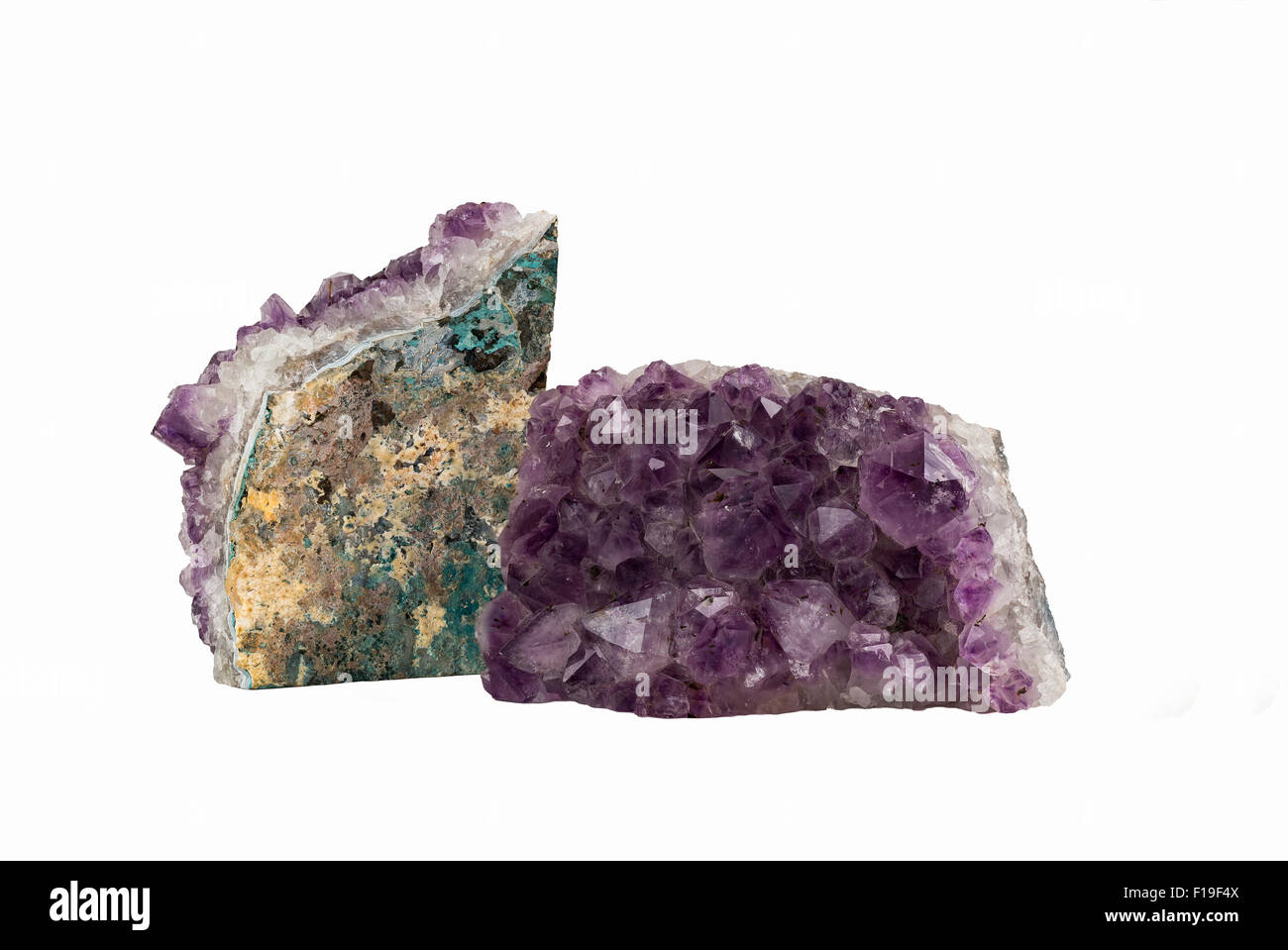 Two Pieces of Amethyst Crystal showing both the front and back of the ...