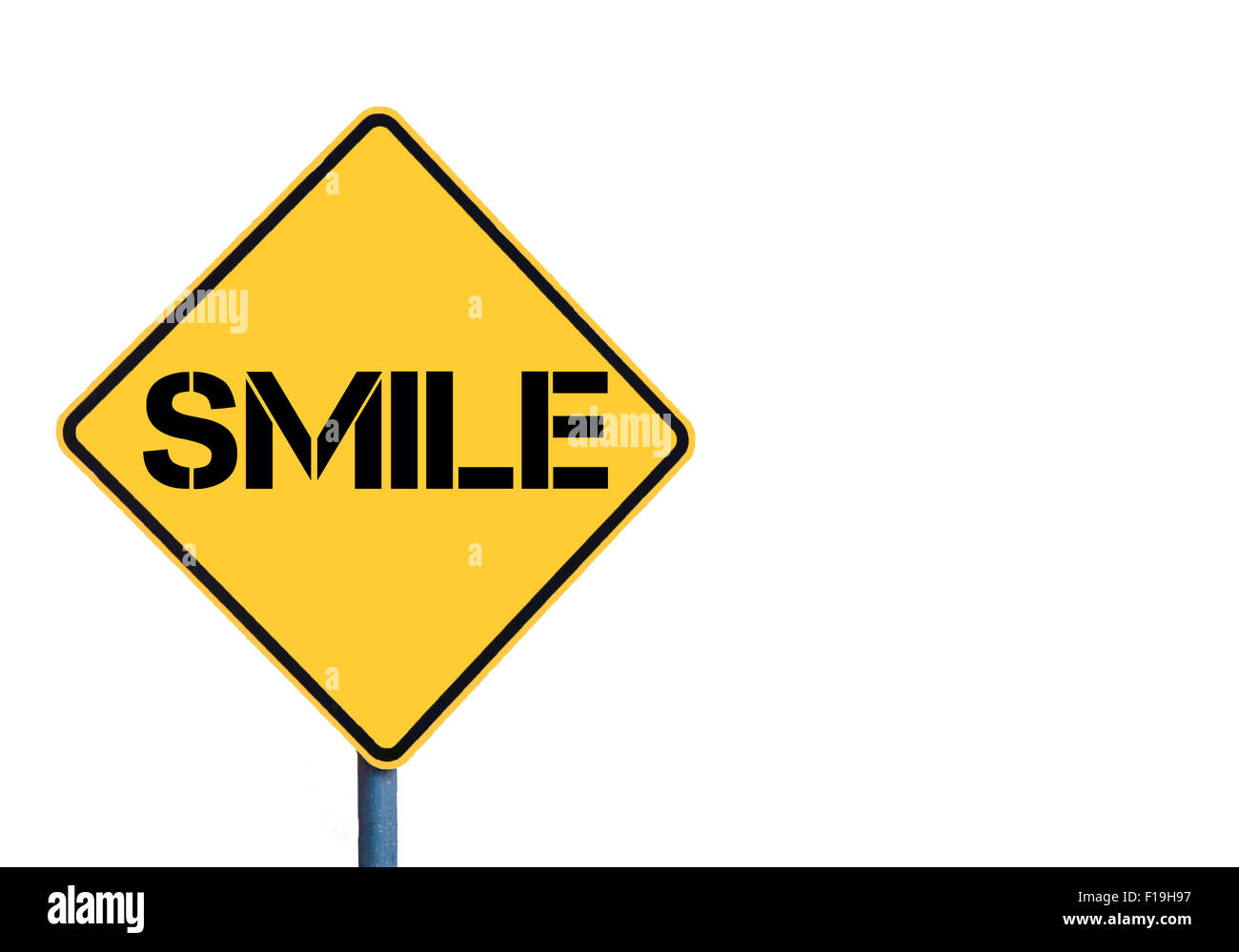 Yellow roadsign with Smile message isolated on white background Stock ...
