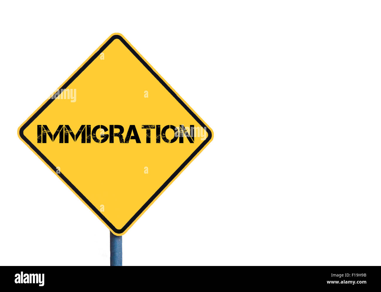 Yellow roadsign with Immigration message isolated on white background ...