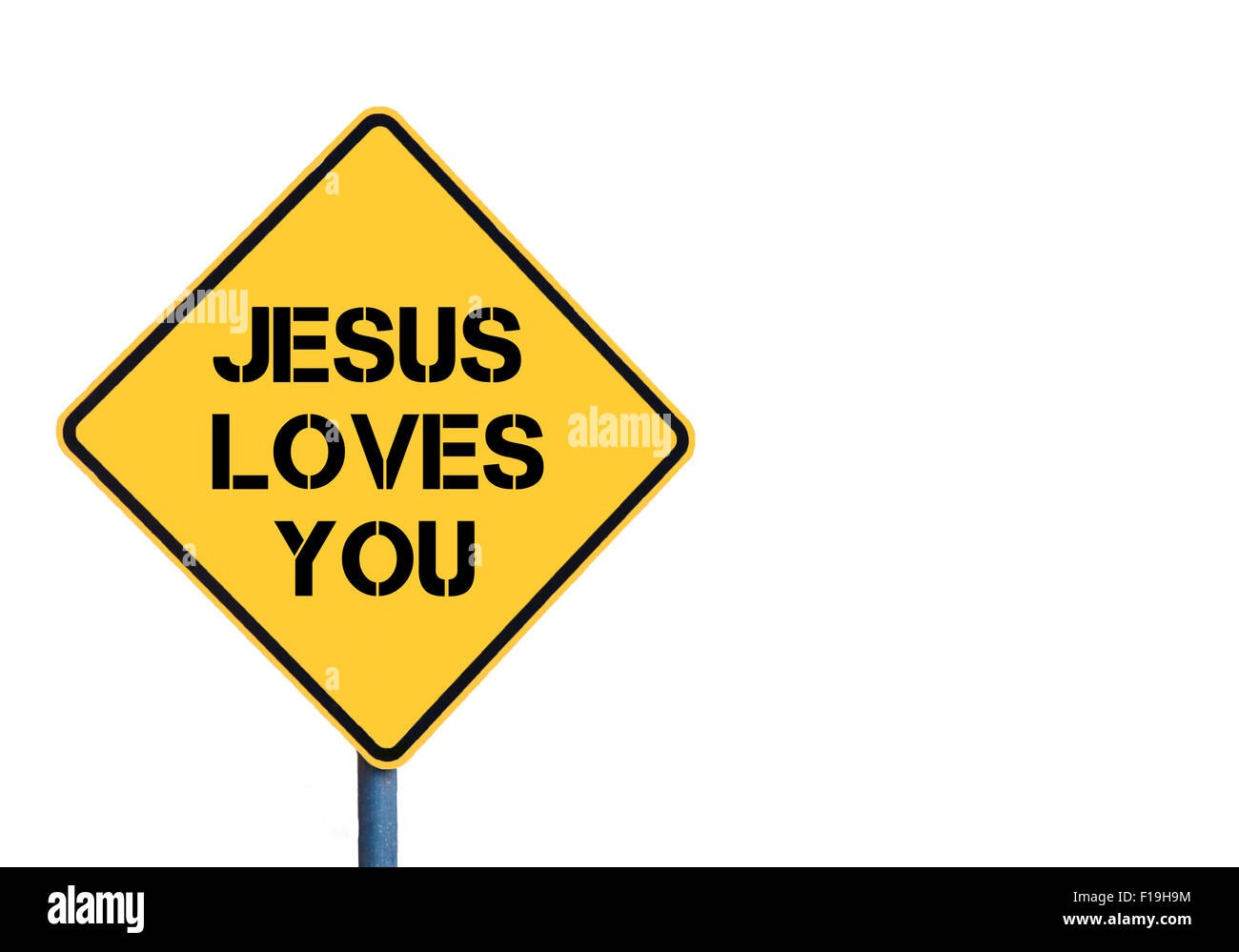 Yellow roadsign with Jesus Loves You message isolated on white ...