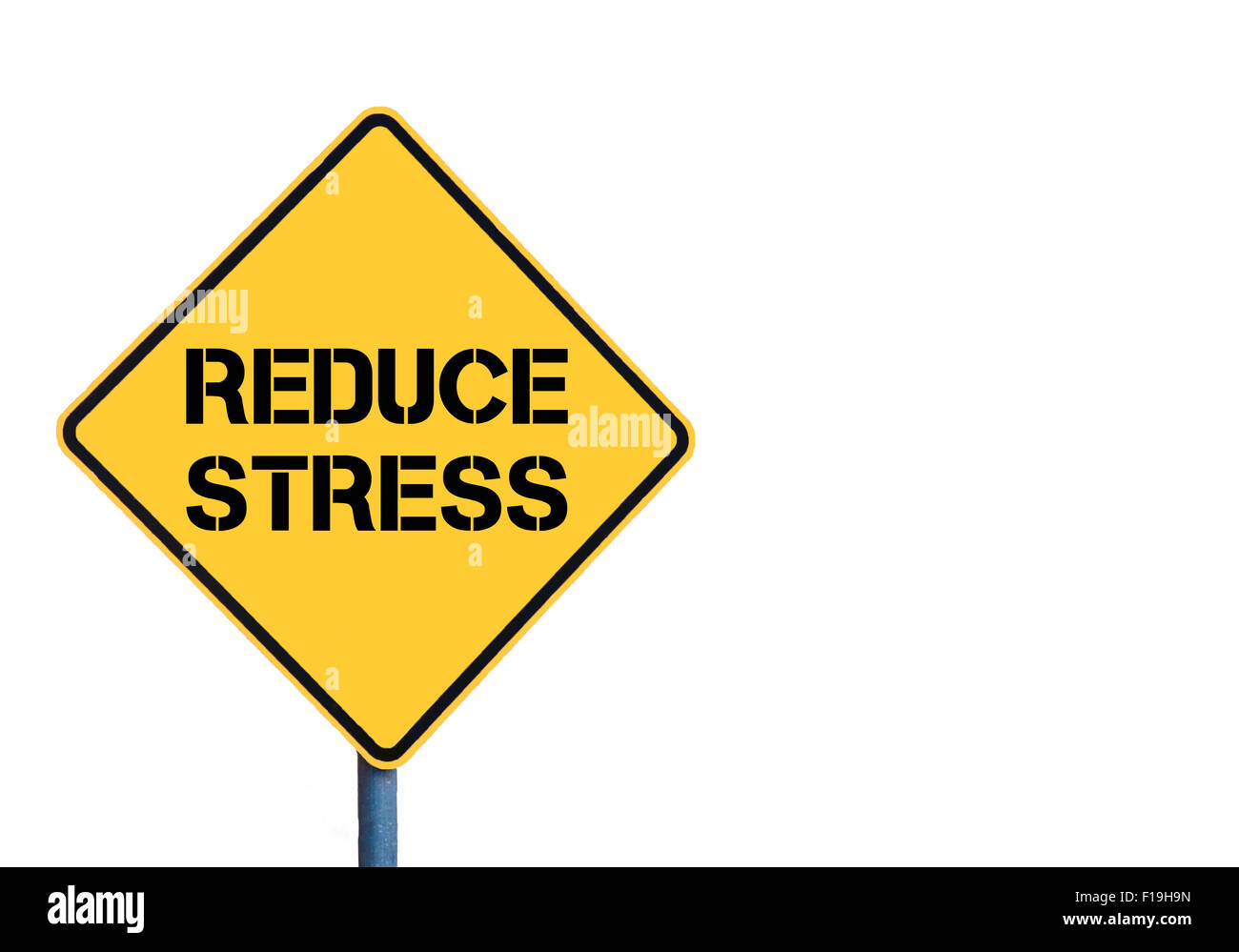 Yellow roadsign with Reduce Stress message isolated on white background ...