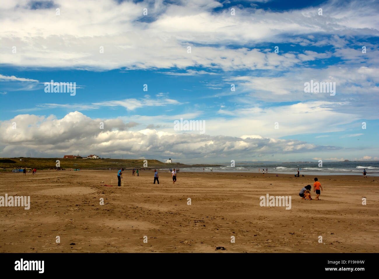 Bamburgh beach, Northumberland looking towards Lindisfarne and Holy ...