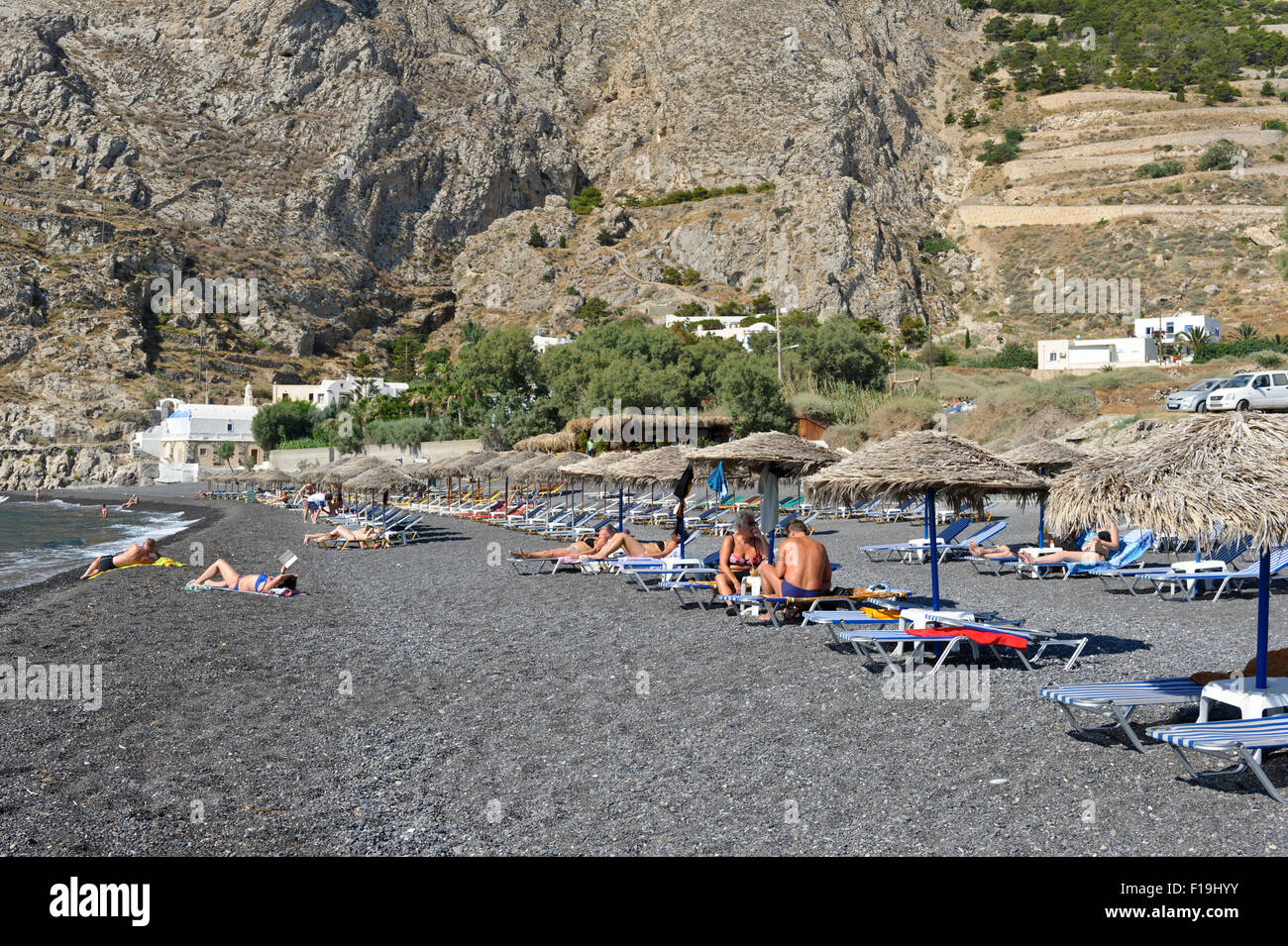 Kamari beach in Santorini, Greece Stock Photo - Alamy