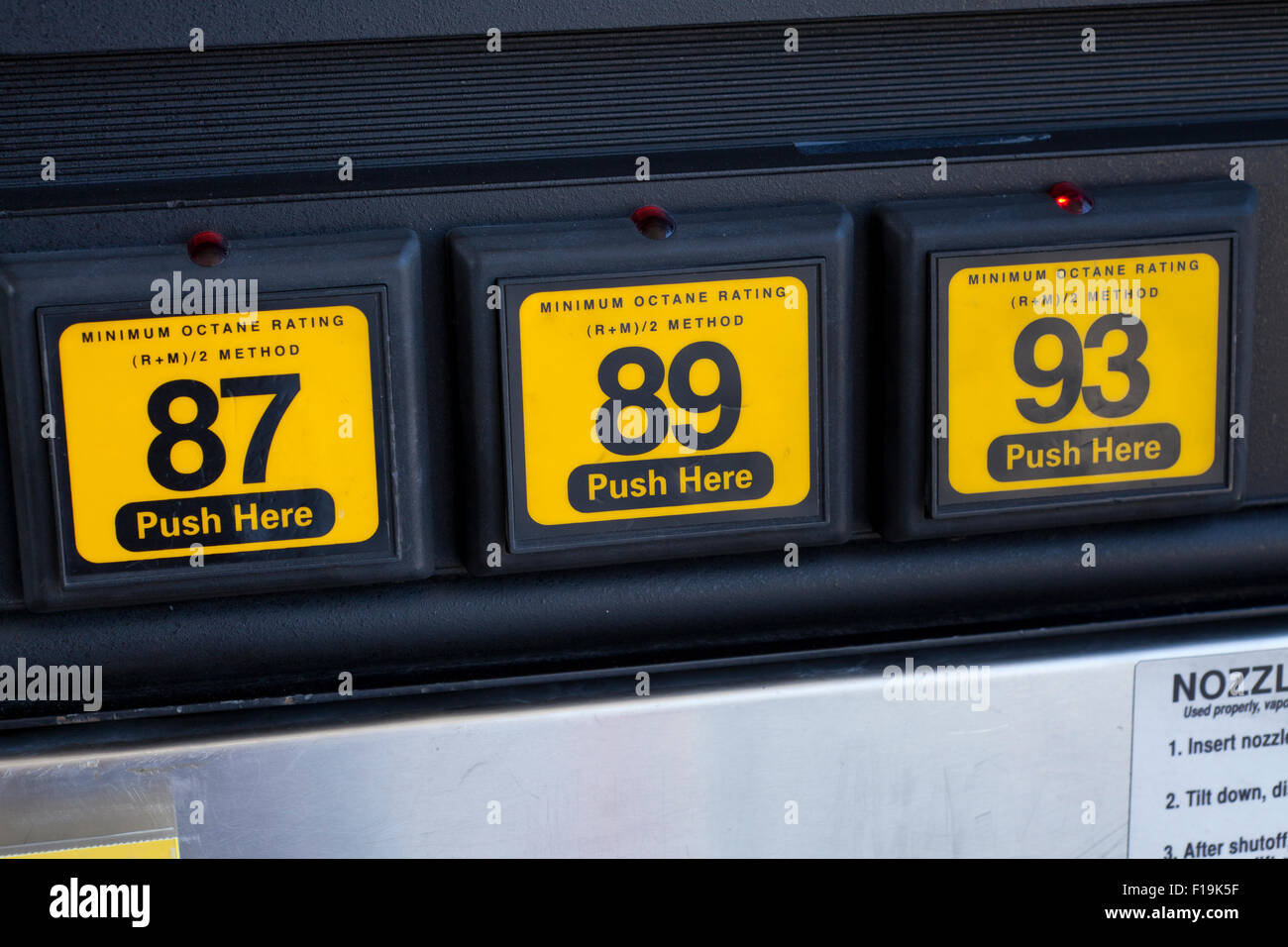 Octane choice buttons on gasoline fill pump - USA Stock Photo - Alamy