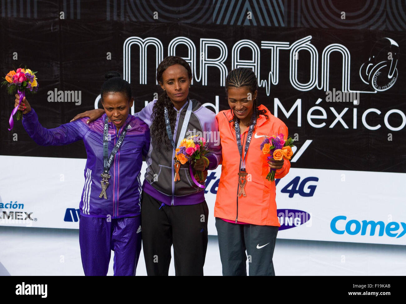 Mexico City, Mexico. 30th Aug, 2015. Shewarge Amare (C) of Ethiopia ...