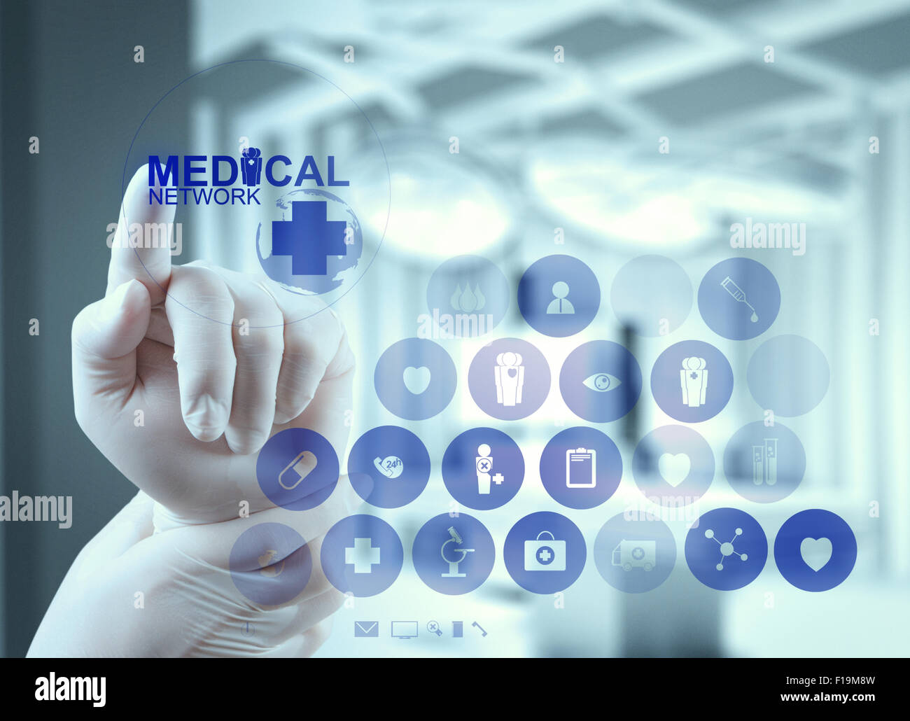 Medicine doctor hand working with modern computer interface as medical ...