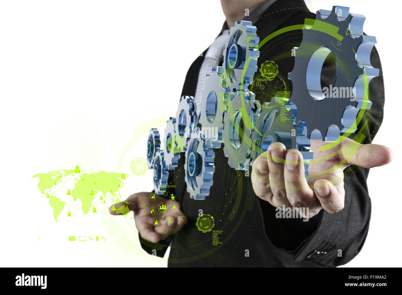 businessman hand show gear to success as concept Stock Photo - Alamy