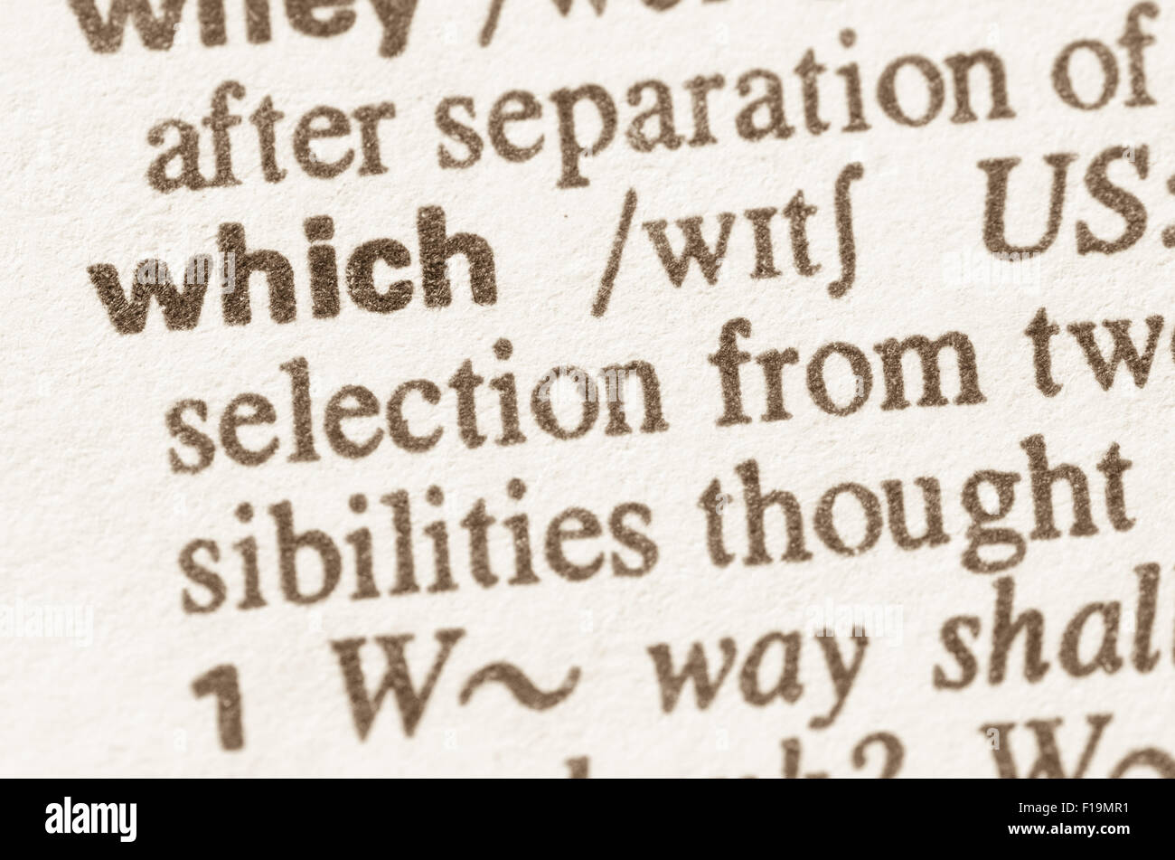Definition of word which in dictionary Stock Photo - Alamy