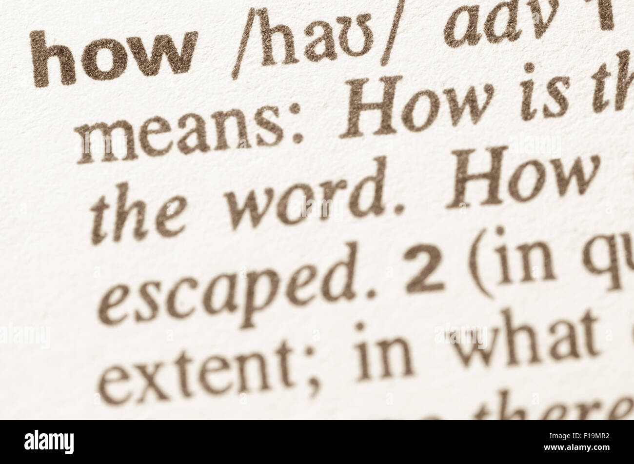 Definition of how word in dictionary Stock Photo - Alamy