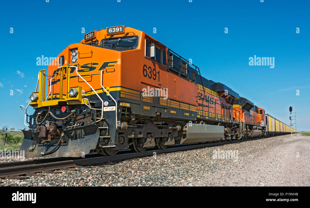 Nebraska, Sandhills, BNSF Railway, ( Burlington Northern Santa Fe), eastbound freight train ...