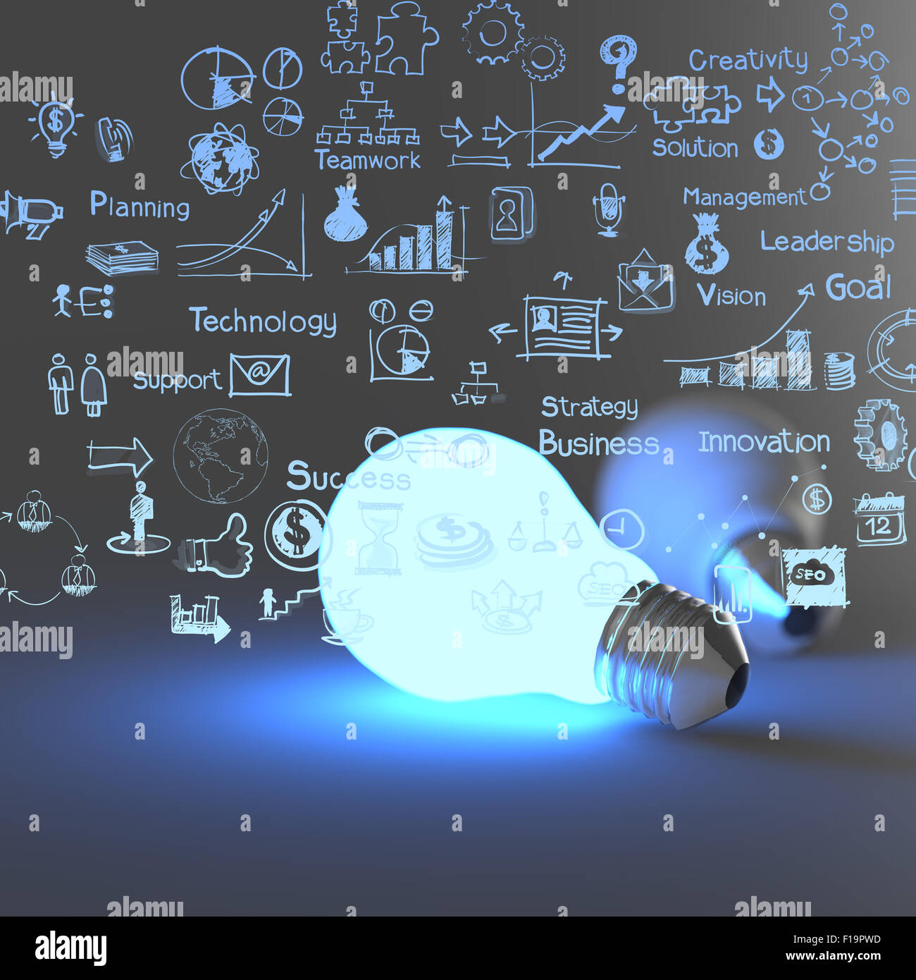 light bulb 3d on business strategy background Stock Photo - Alamy