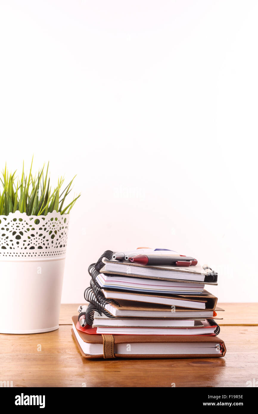 notebook and pen placed on a table littered with clean background Stock ...