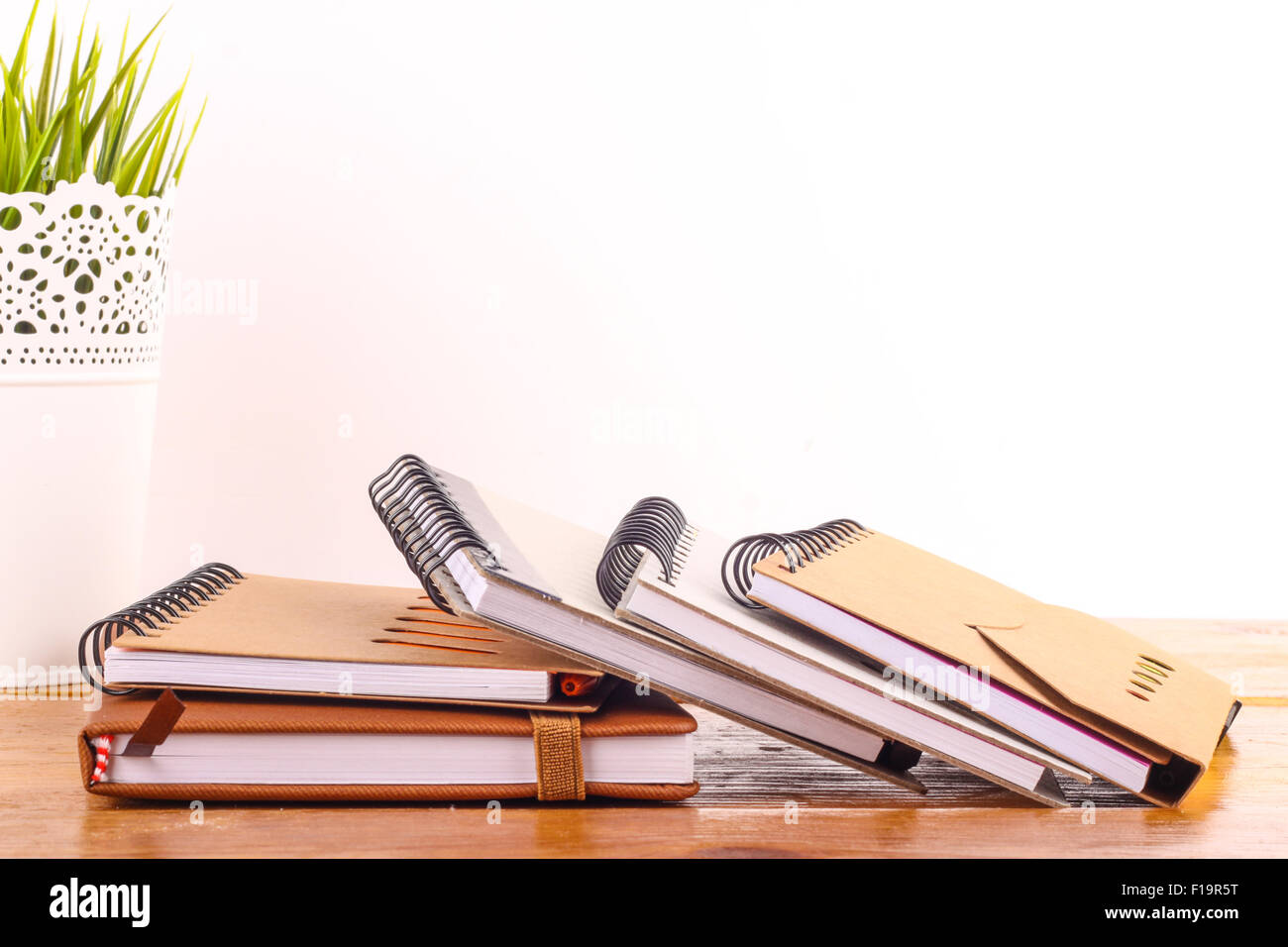 notebook and pen placed on a table littered with clean background Stock ...
