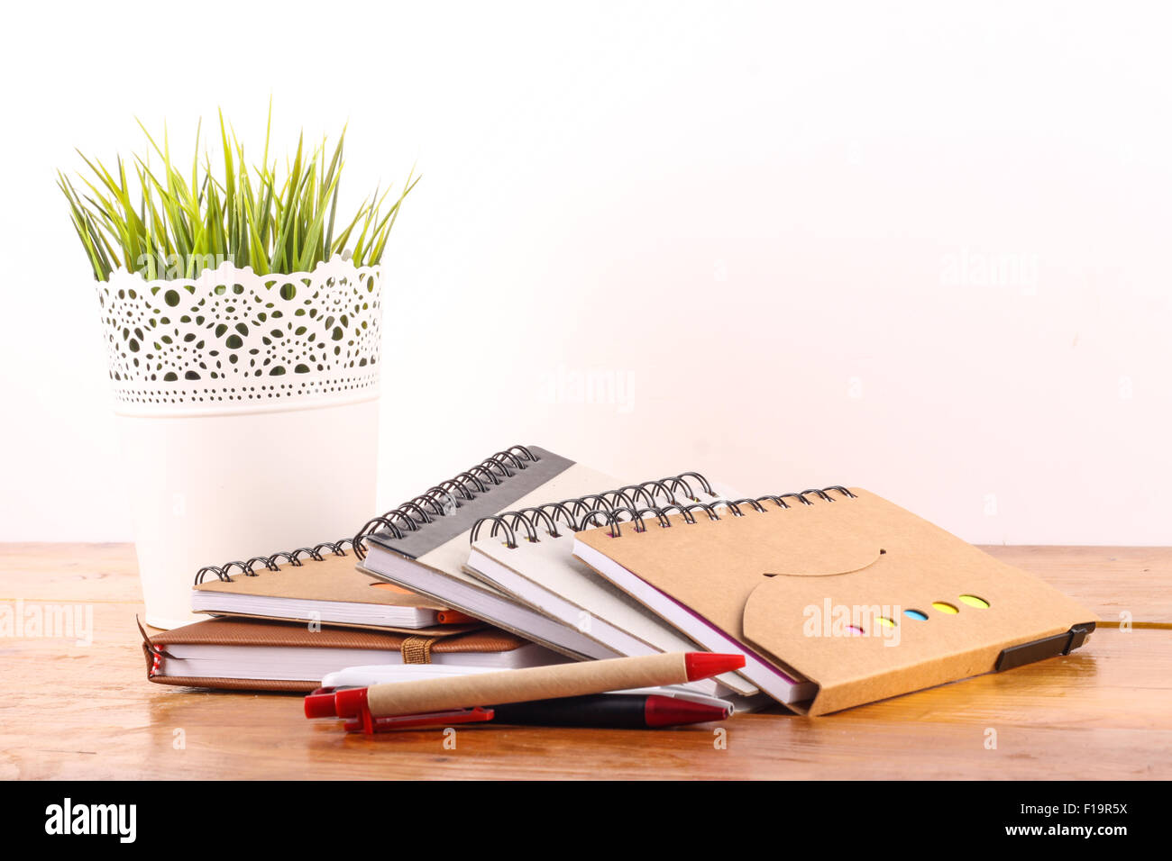 notebook and pen placed on a table littered with clean background Stock ...