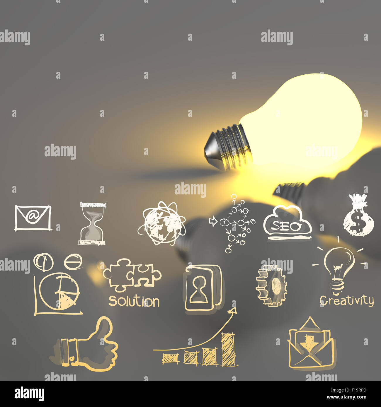 light bulb 3d on business strategy background Stock Photo - Alamy