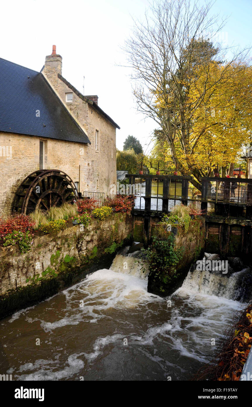 Pretty water mill in Bayeux, France Stock Photo - Alamy