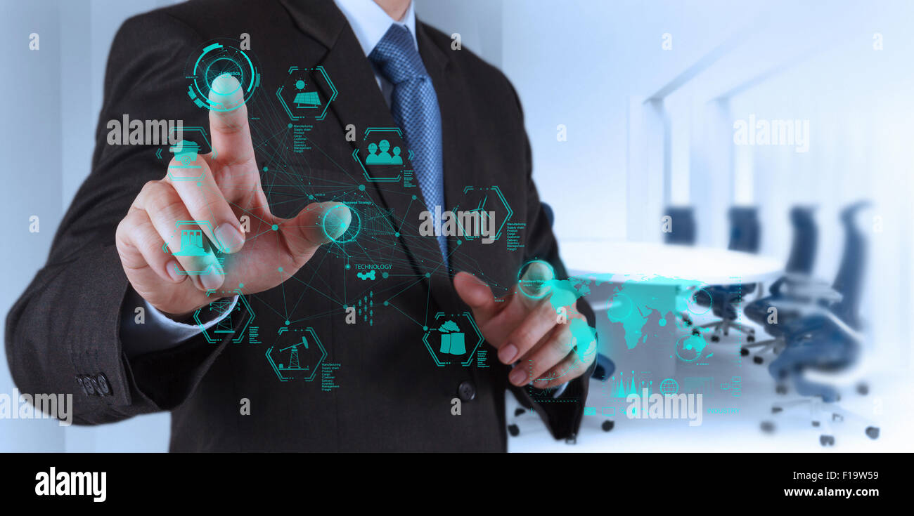 engineer works industry diagram on virtual computer interface Stock ...