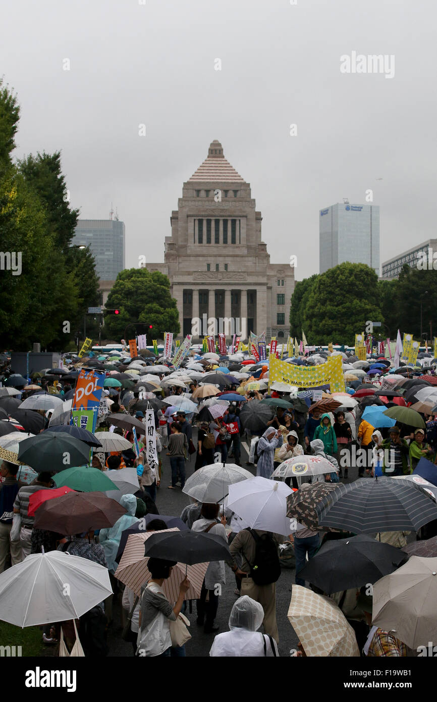 Tokyo, Japan. 30th Aug, 2015. Demonstrators take part in a mass rally ...
